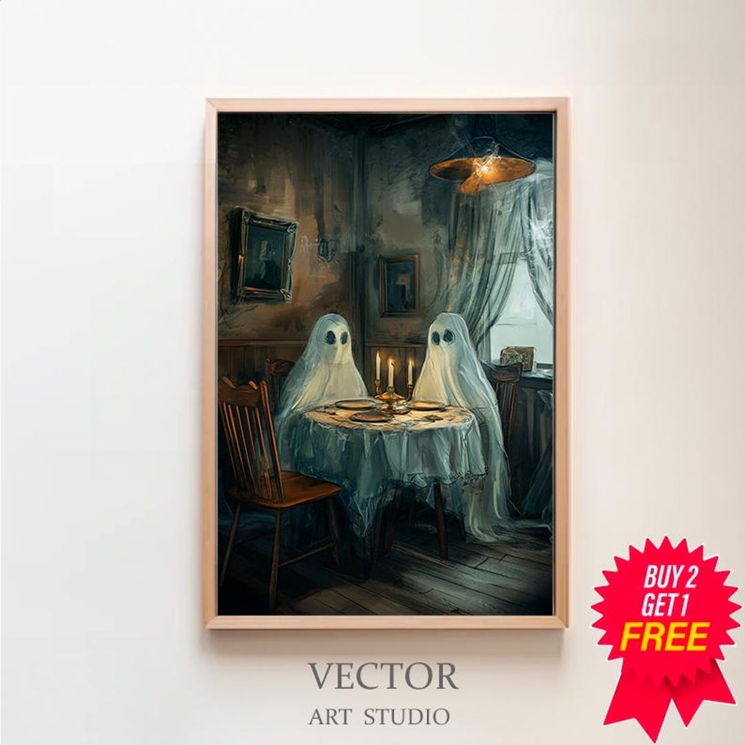 Ghosts Having Dinner, Vintage Poster, Art Poster Print, Dark Academia ...