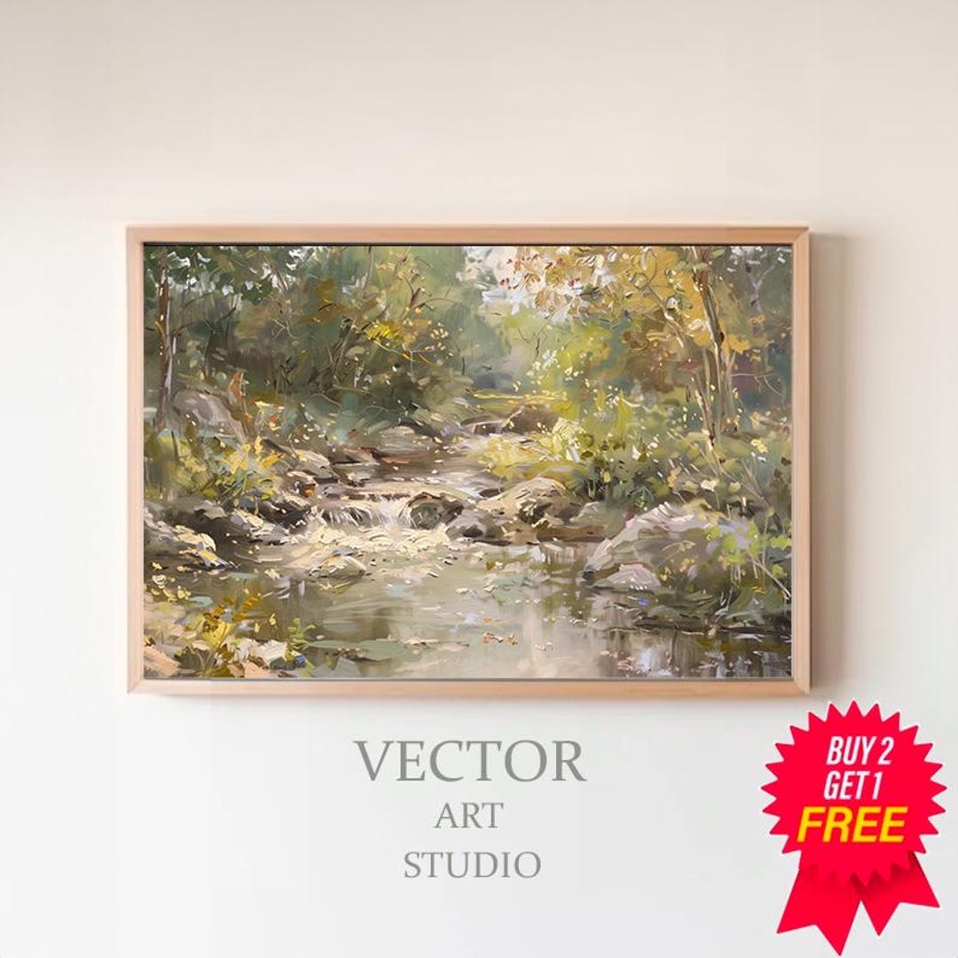 Spring Stream Landscape Painting Frame TV Art, Easter Green Earthy ...