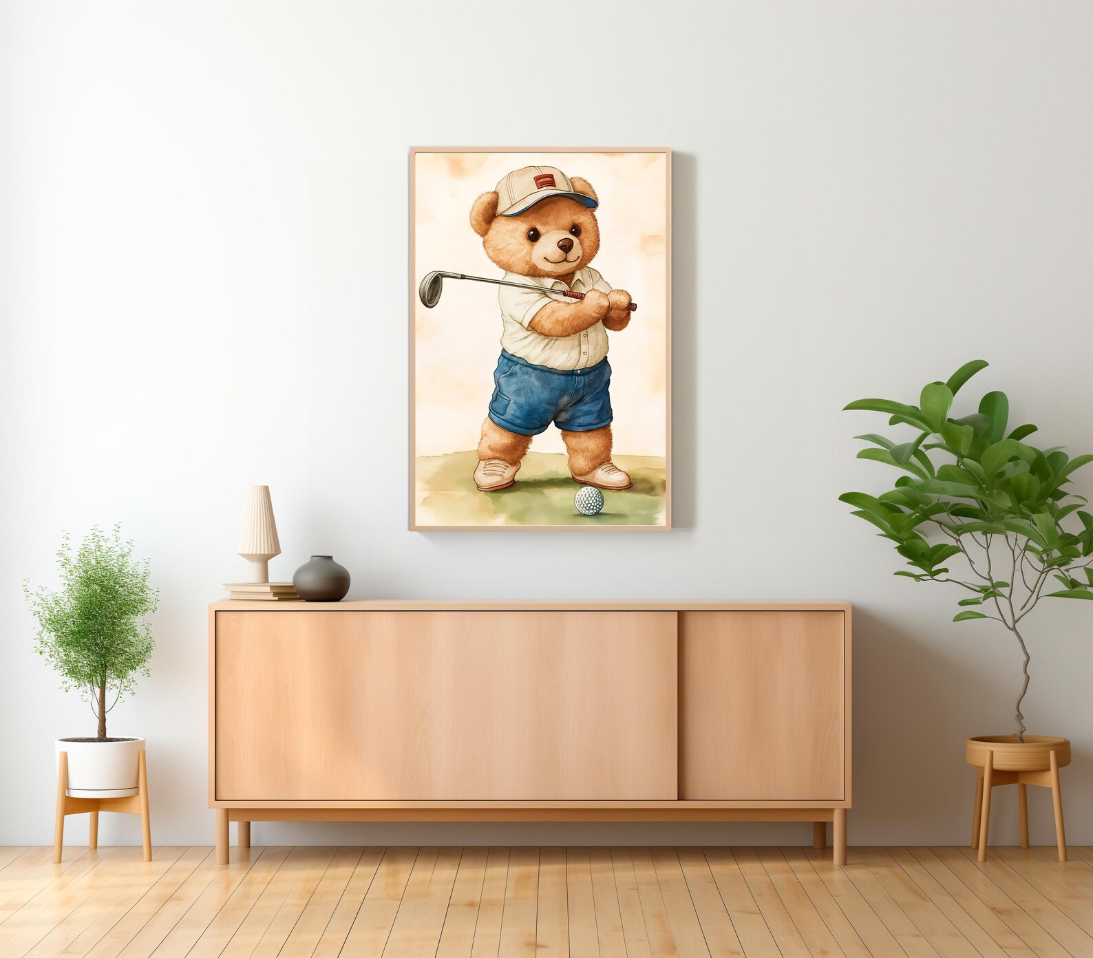 Teddy Bear Playing Golf Art Print Nursery Teddy Bear Art Nursery Sports ...