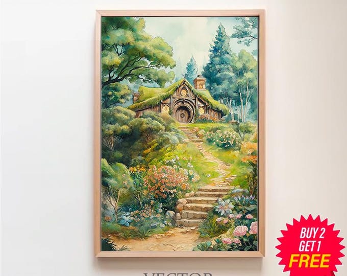 Bag End Inspired Posters, Watercolour, Hobbiton - New Zealand Print ...