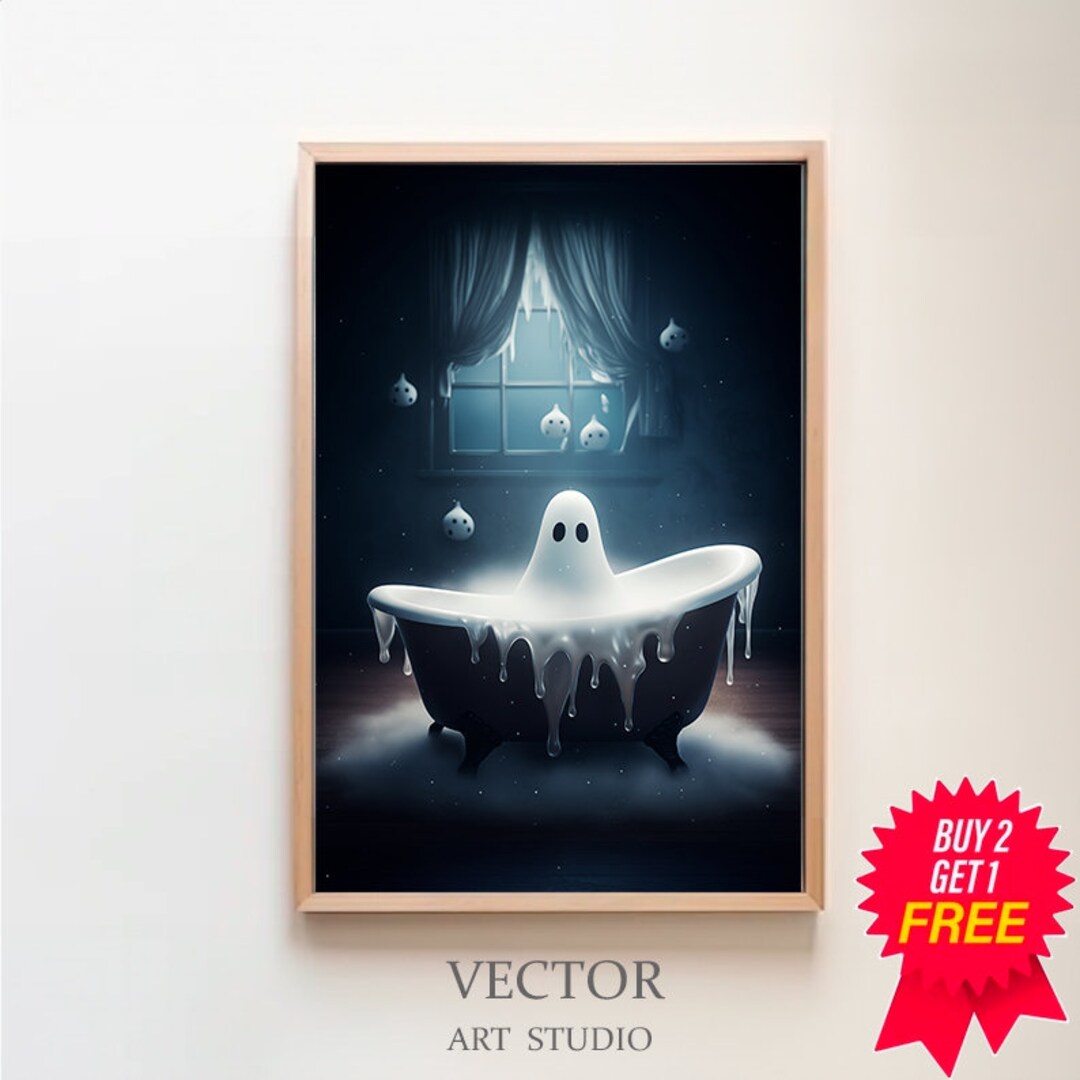 Ghost in the Bath Tub, Bubble Bath Ghost, Dark Academia, Vintage Poster ...