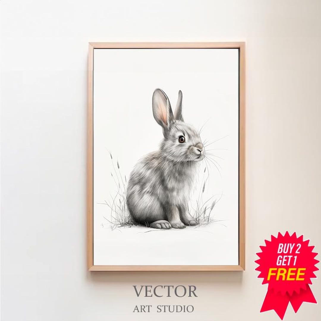 Antique Rabbit Sketch Drawing, Rustic Easter Decor, Vintage Easter ...