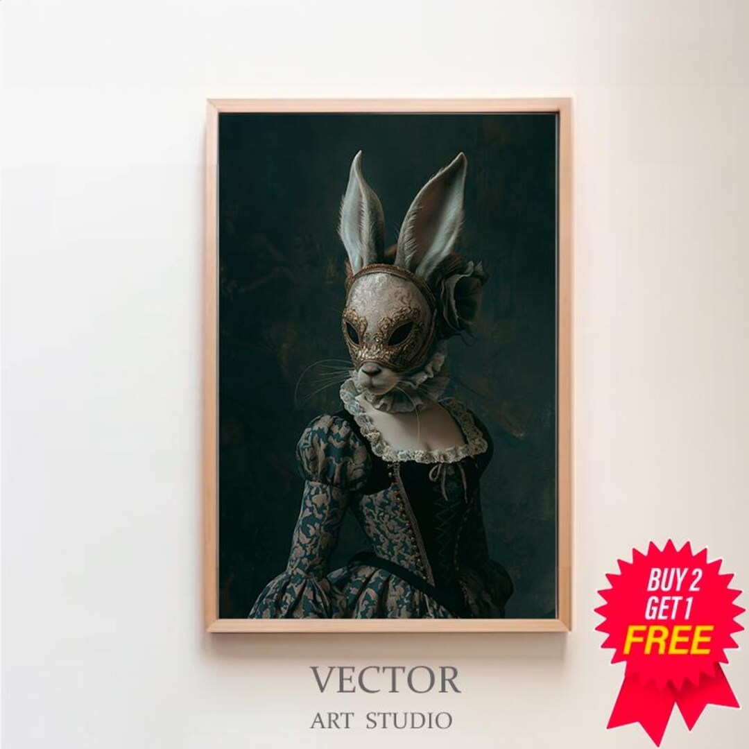 Lady in Black - Vintage Print - Home Decor - Rabbit Art - Dark Art ...