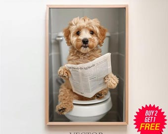 Cockapoo Wall Art, Funny Bathroom Decor, Cockapoo in Toilet, Animal in ...