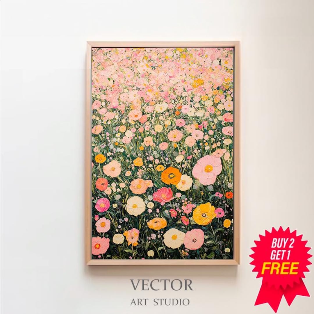 Gustav Klimt Flowers Garden Pink and Green Wall Art Print Poster Framed ...