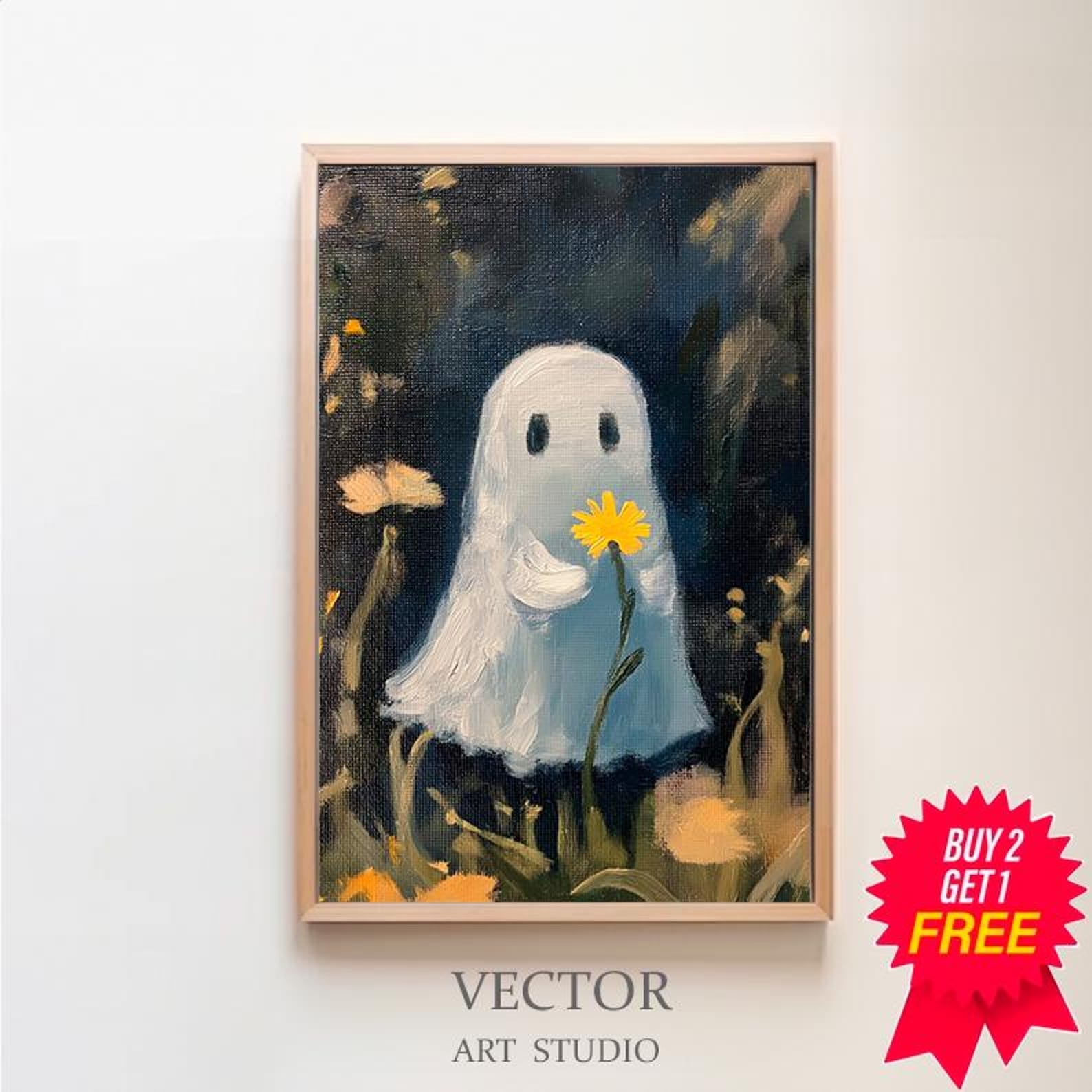 Wall Flower Ghost Poster, Sheeted Ghost Art Print, Cute Little Ghost ...