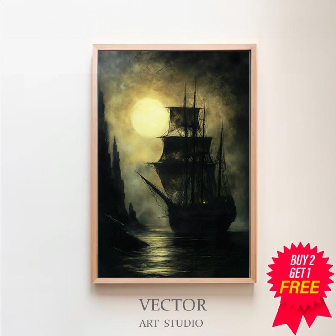 Vintage Ghost Ship, Ocean Aesthetic, Gothic Sea Painting, Dark Arts ...