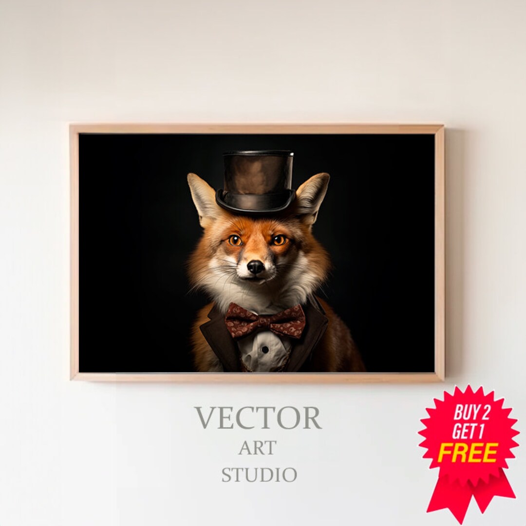 Gentleman Fox Vintage Portrait, Victorian Fox Wearing a Top Hat ...