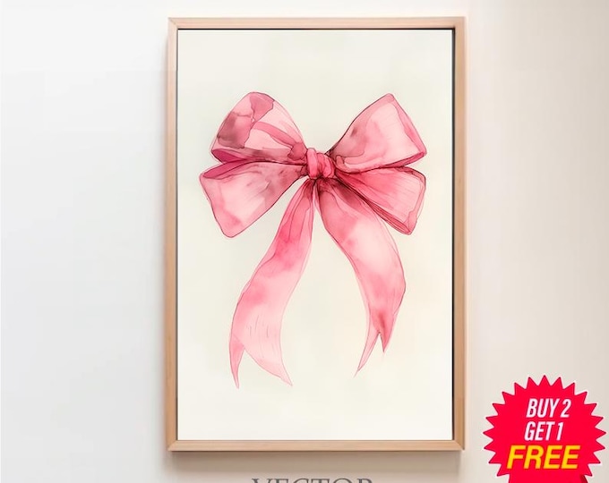 Pink Bow Poster Art, Girly Aesthetic Poster, Vintage Hand Drawn ...