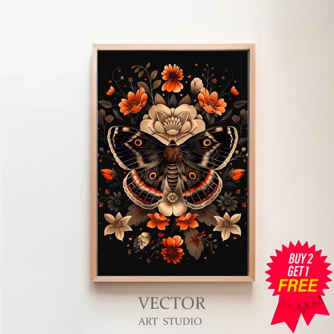 Atlas Moth Dark Floral Gothic Cottagecore Art, Dark Academia Print ...