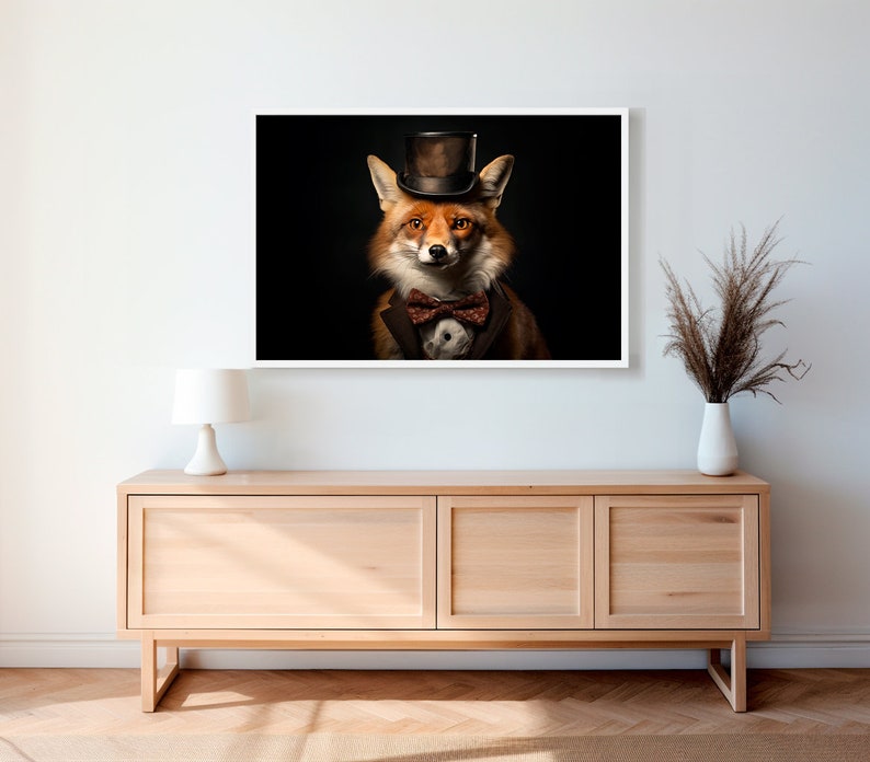 Gentleman Fox Vintage Portrait, Victorian Fox Wearing a Top Hat ...