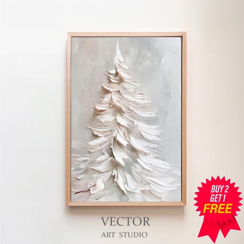 Primitive White Christmas Tree Home Decor Digital Print | Winter Lodge ...