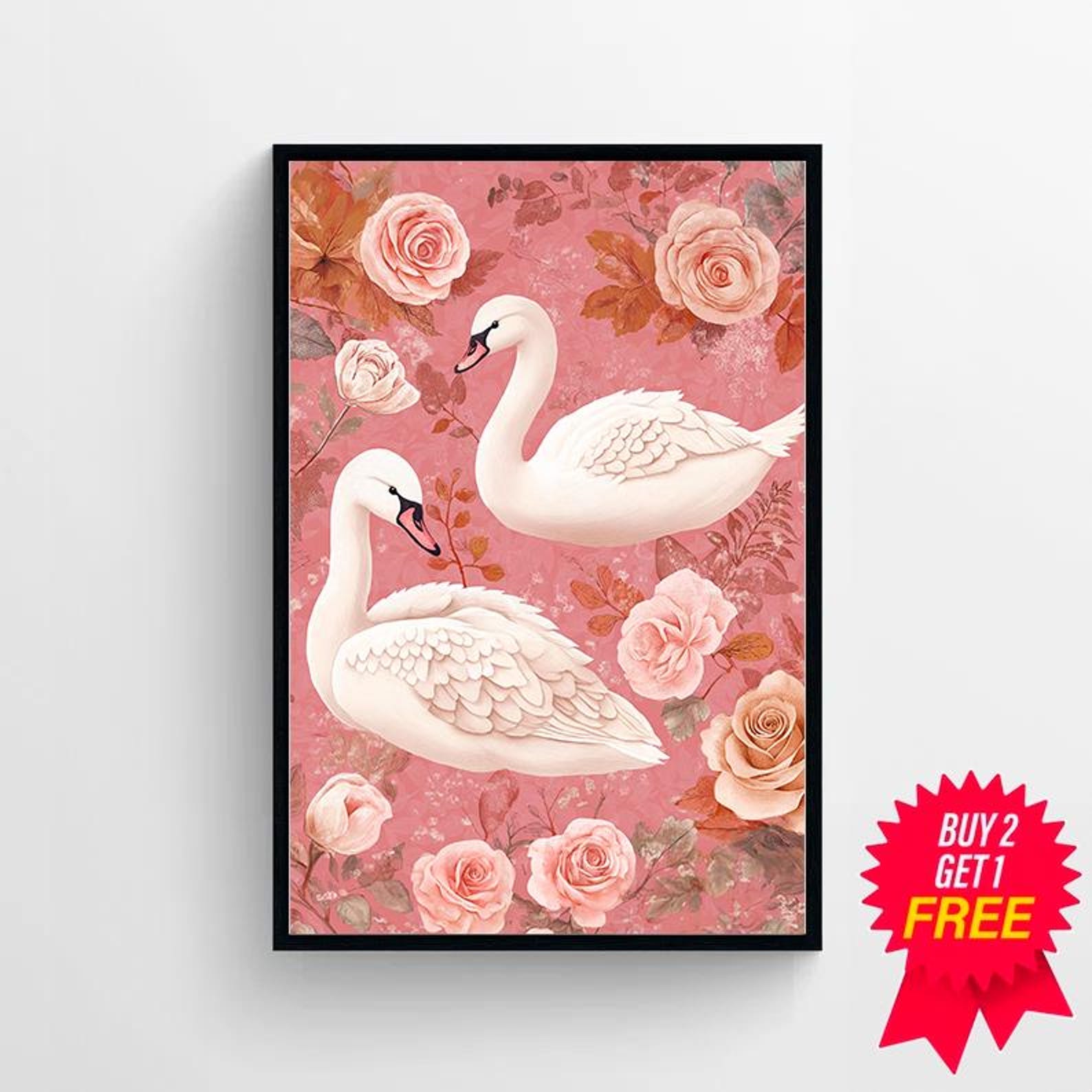 Retro Girly Swan Printable, Light Pink Aesthetic Wall Art, Coquette ...