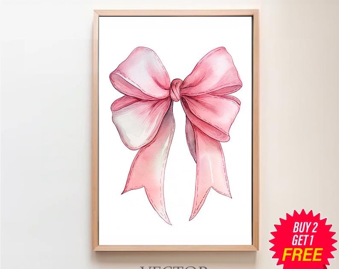 Pink Bow Poster Art, Girly Aesthetic Poster, Vintage Hand Drawn ...