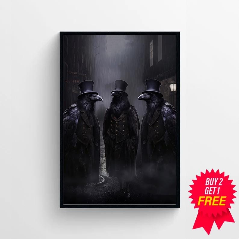 A Murder of Crows Gothic Painting Crow Wall Decor, Animal Art Dark ...
