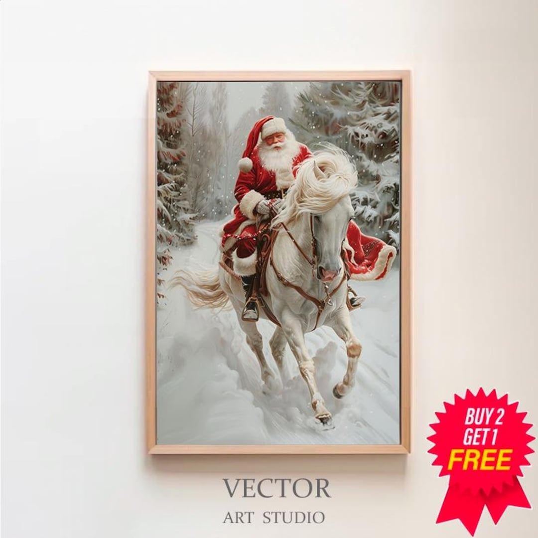 Santa Riding a Horse Rustic Christmas Wall Art, Holiday Decor, Winter ...