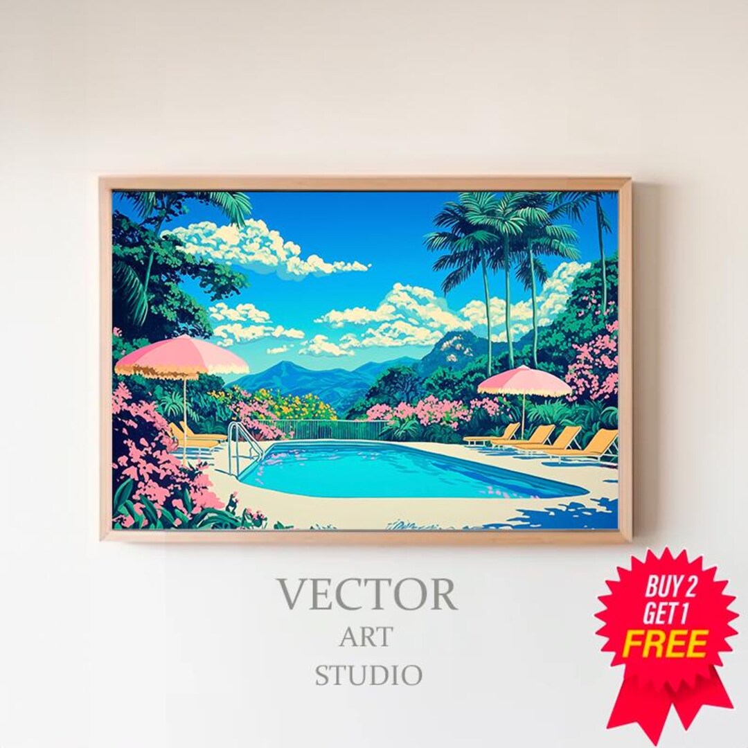 Vintage Poolside Vibes PRINTABLE Art | Swimming Pool Painting | Retro ...