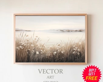 Long Landscape Painting, Wildflower Field Print, Vintage Panoramic ...