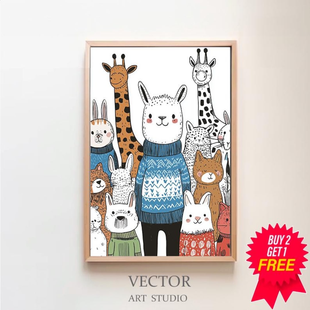 Colorful Safari Animals Nursery Wall Art, Kids Room Decor, Animal ...