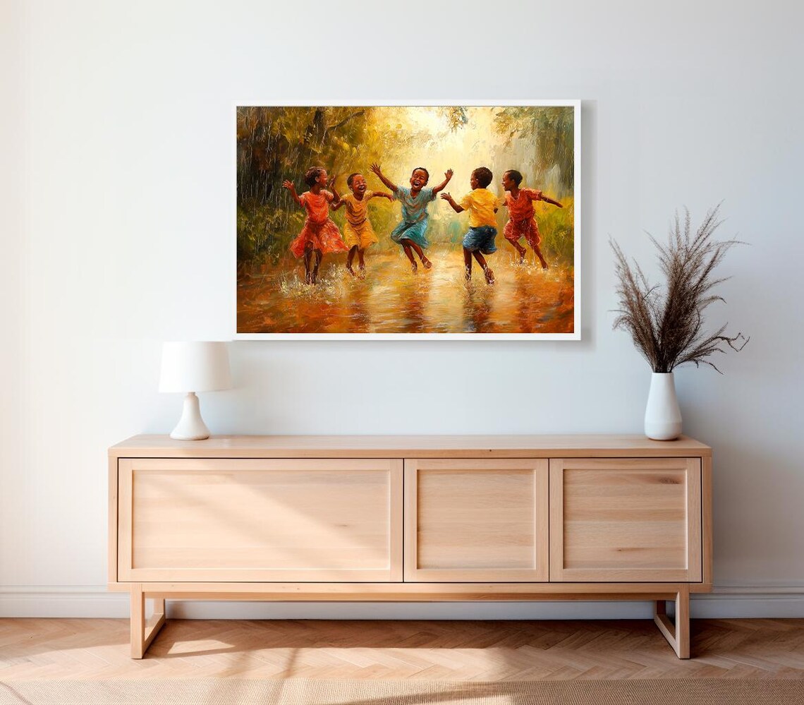 African Kids Playing Canvas Art - Black Art - African Children in Rain ...