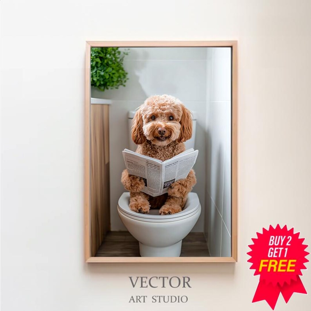 Cavapoo Dog Wall Art, Funny Bathroom Decor, Cavapoo Dog in Toilet ...