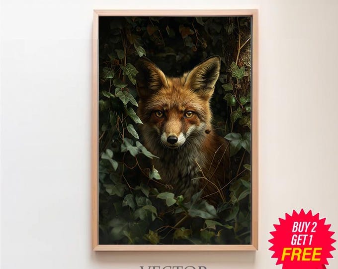 Red Fox in Moody Forest Printable Wall Art Wildlife Painting Gothic ...