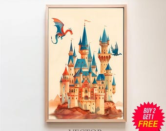 Fantasy Castle and Dragon Print ~ Kids Posters Decor Printable ...