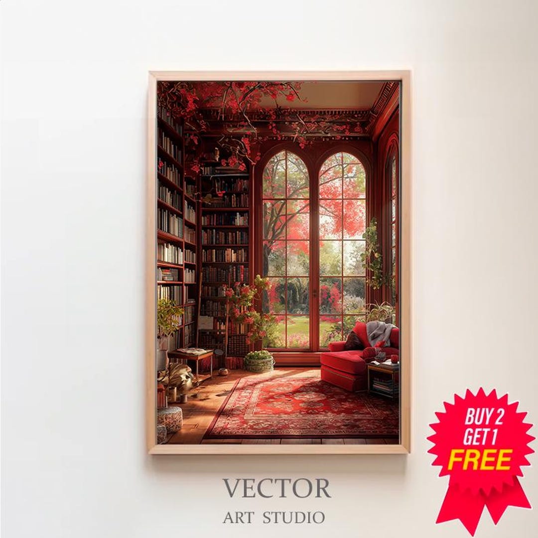 Vintage Book Poster, Cozy Book Nook Art, Reading Gift, Book Lovers Home ...