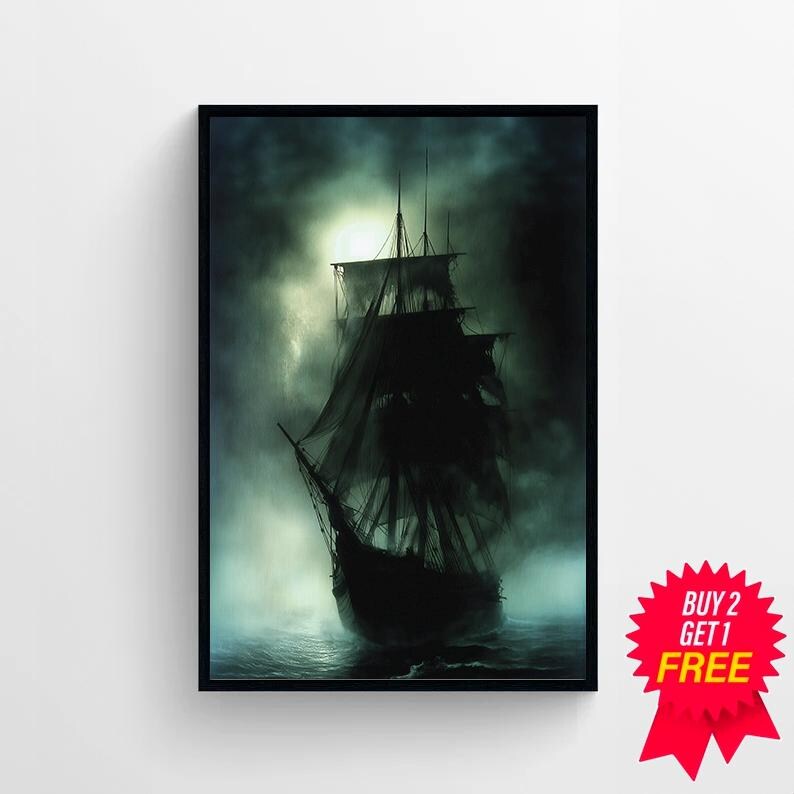 Vintage Ghost Ship, Ocean Aesthetic, Gothic Sea Painting, Dark Arts ...