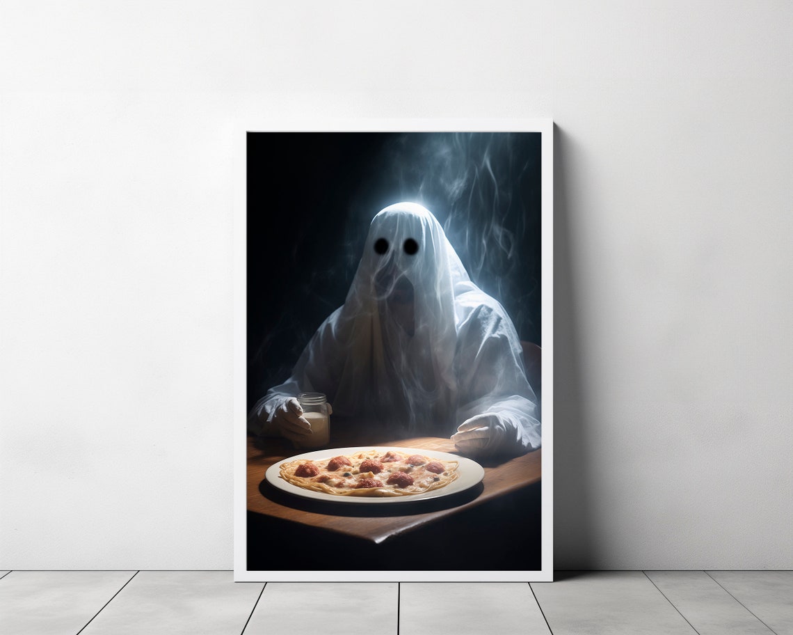 Ghost Eating Pizza, Vintage Poster, Haunting Ghost, Art Poster Print ...