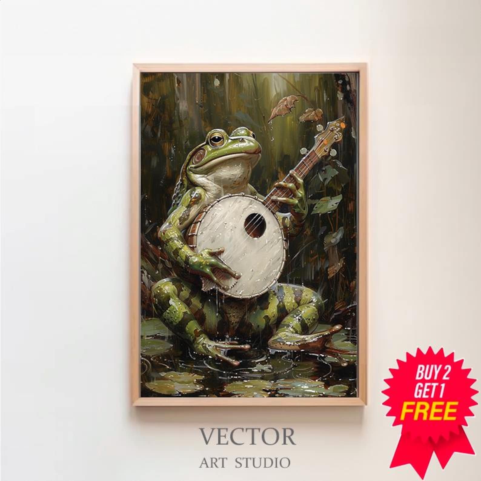 Banjo Frog Printable Wall Art | Digital Download | Vintage Frog Art ...