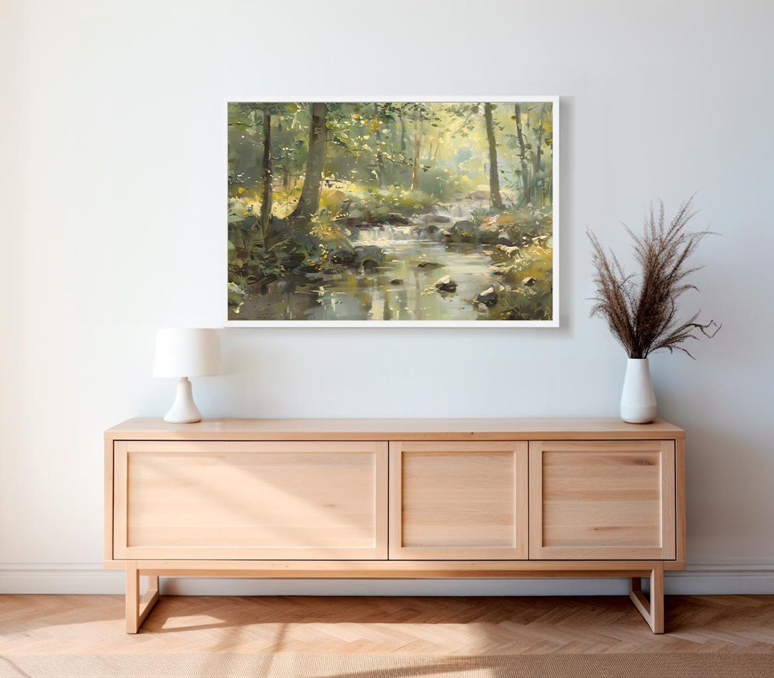 Spring Stream Landscape Painting Frame TV Art, Easter Green Earthy ...