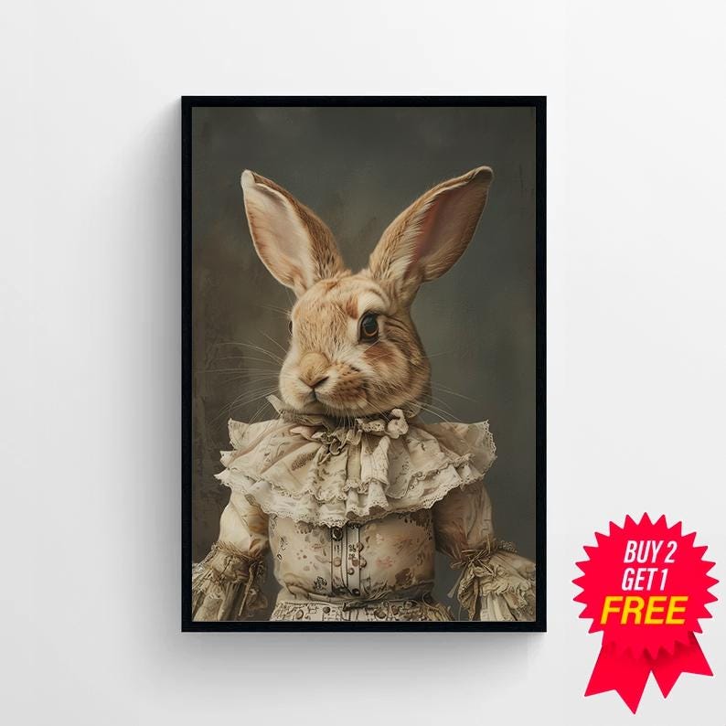 Victorian White Rabbit Painting, Emily Bunny Vintage Portrait ...
