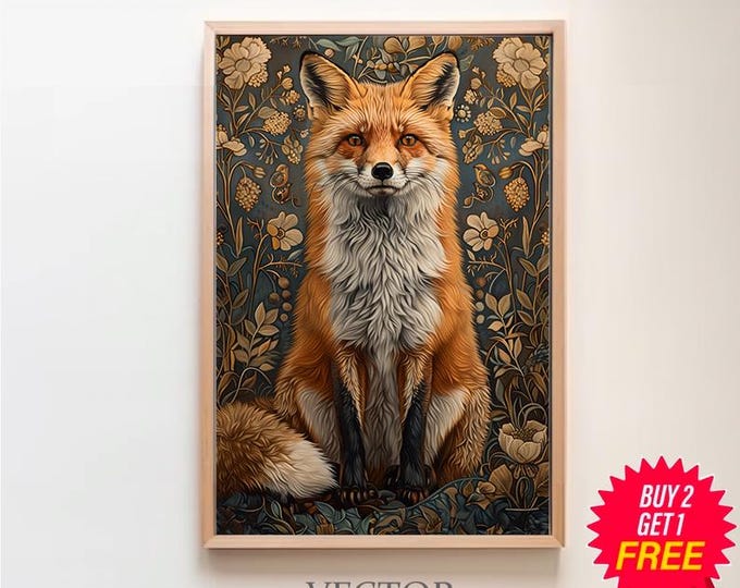 William Morris Inspired Fox Winter Art Prints Nature Poster Woodland ...