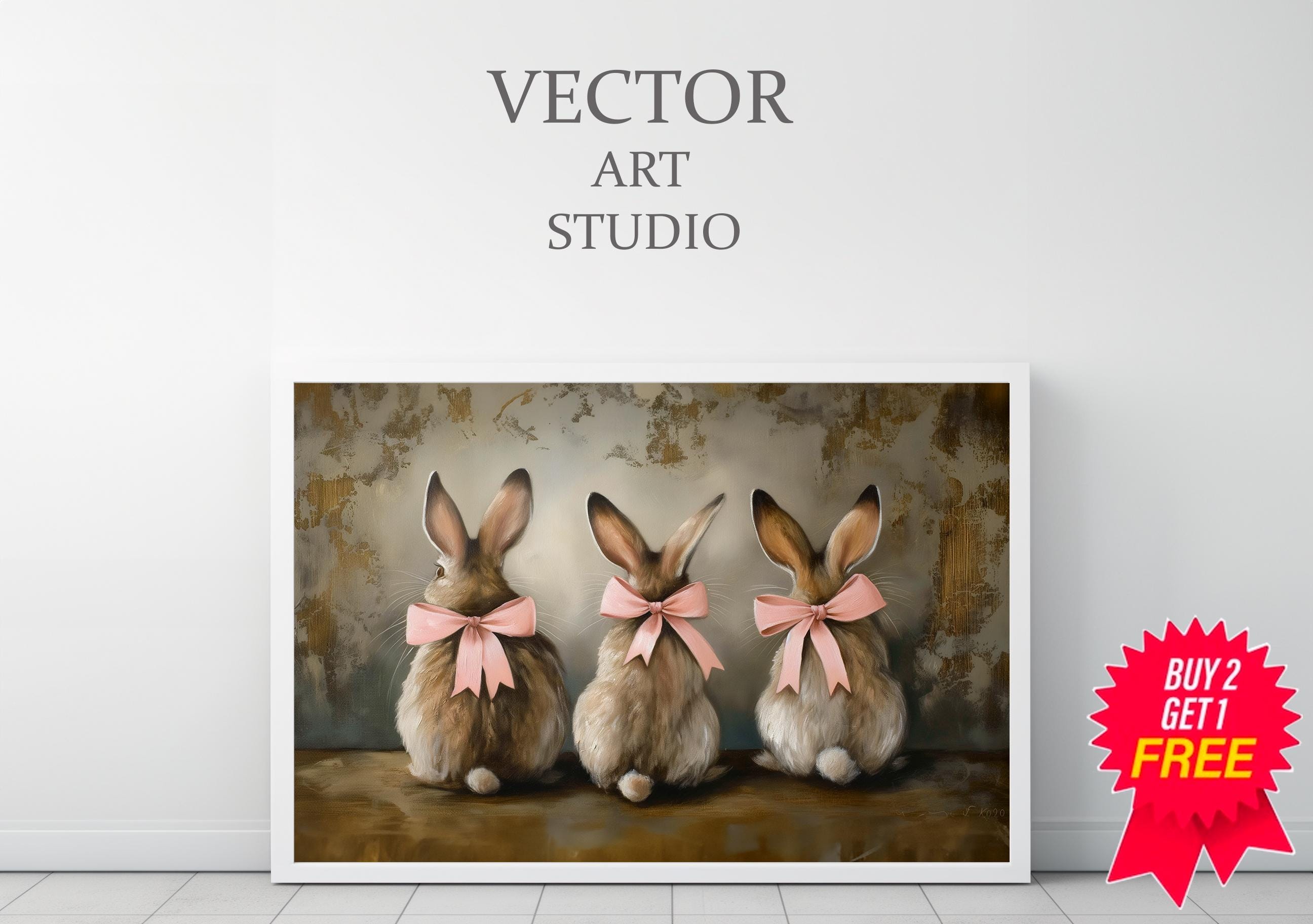 FRAME TV Art Bunnies With Pink Bows, Easter Rabbit Tv Art Neutral, Cute ...