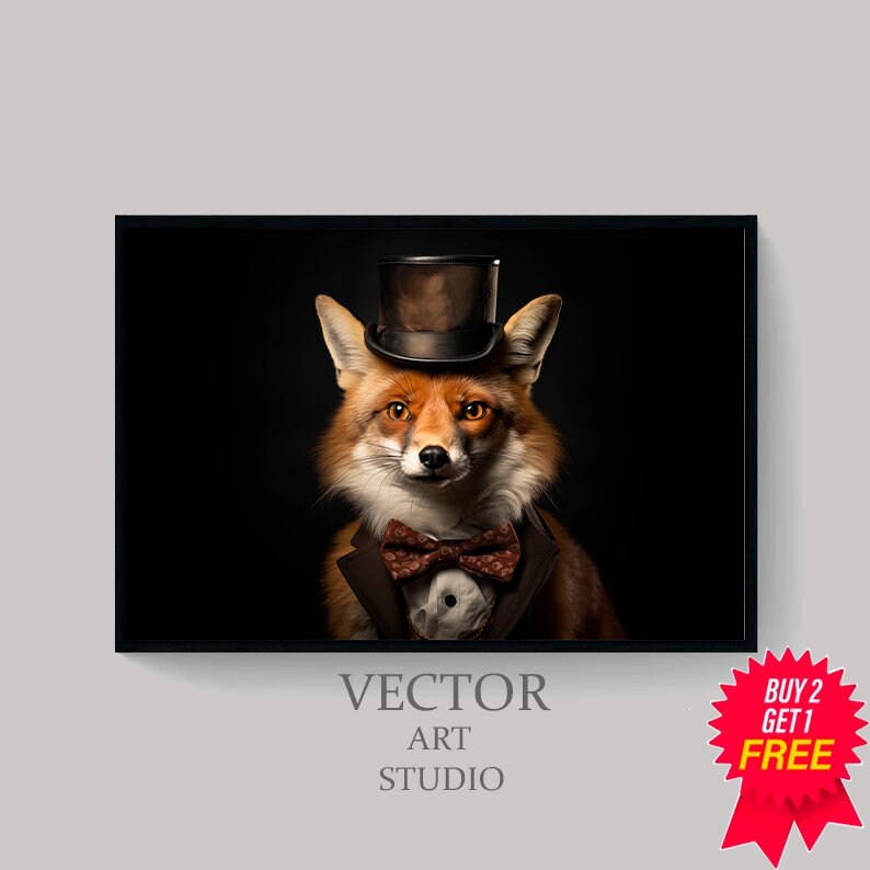 Gentleman Fox Vintage Portrait, Victorian Fox Wearing a Top Hat ...