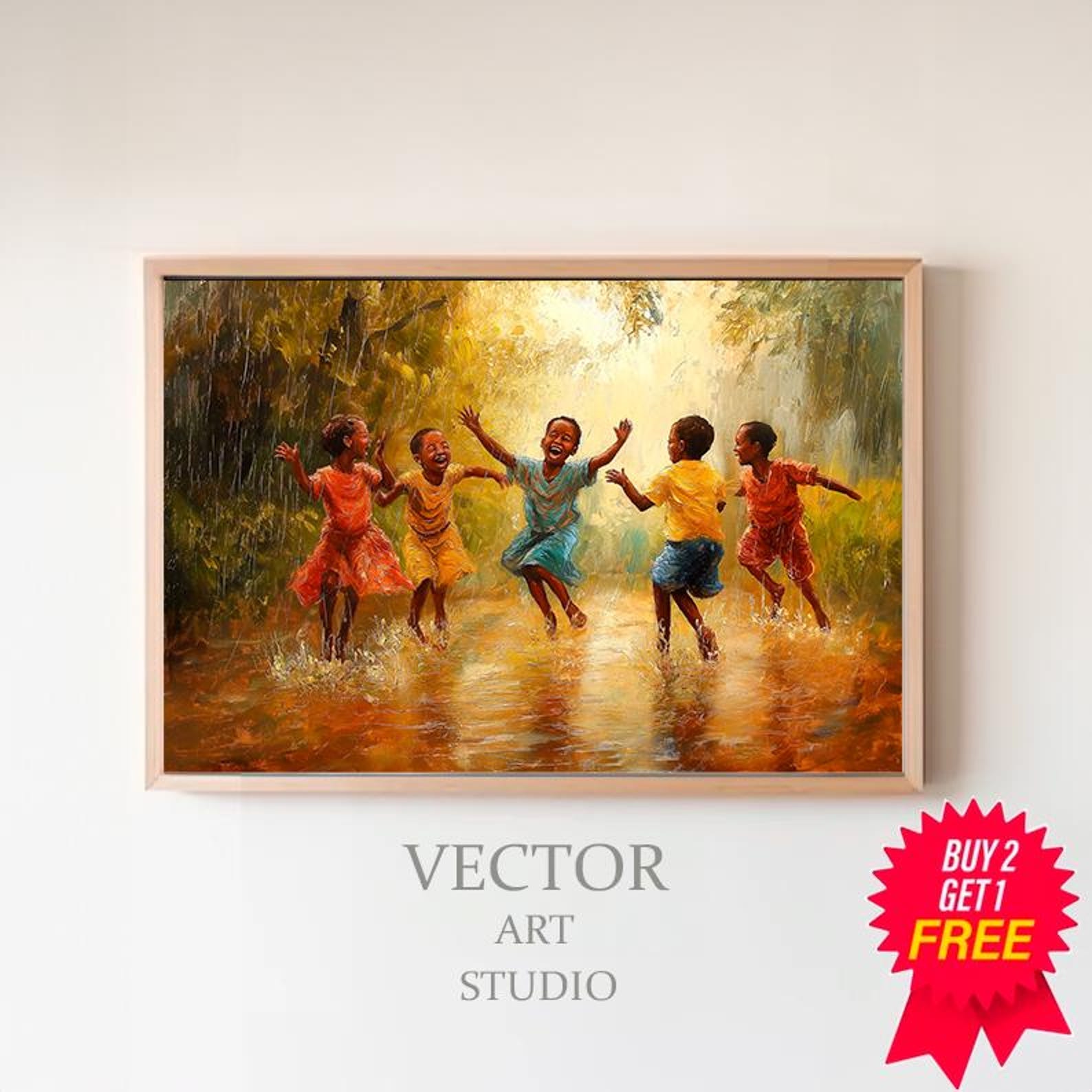 African Kids Playing Canvas Art - Black Art - African Children in Rain ...