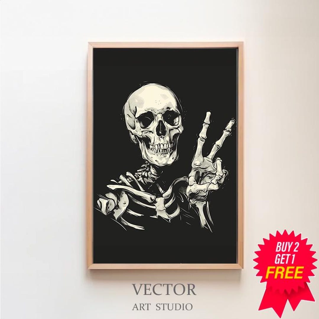 Skeleton Peace Sign Halloween Wall Art | Halloween Decor | Gothic Wall ...