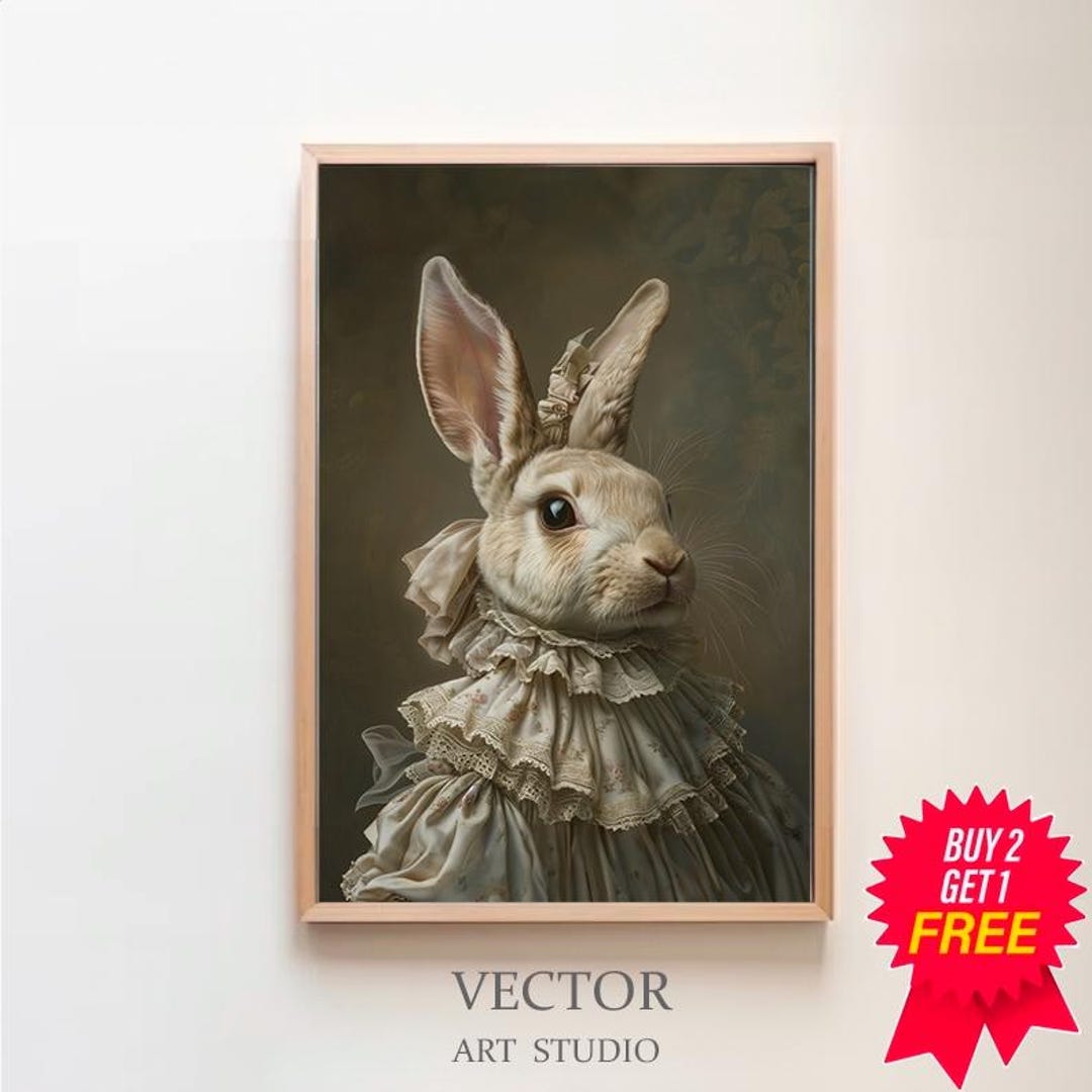 Victorian White Rabbit Painting, Emily Bunny Vintage Portrait ...