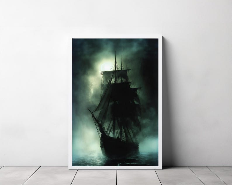Vintage Ghost Ship, Ocean Aesthetic, Gothic Sea Painting, Dark Arts ...