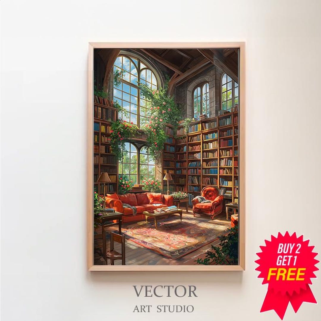 Vintage Book Poster, Cozy Book Nook Art, Reading Gift, Book Lovers Home ...
