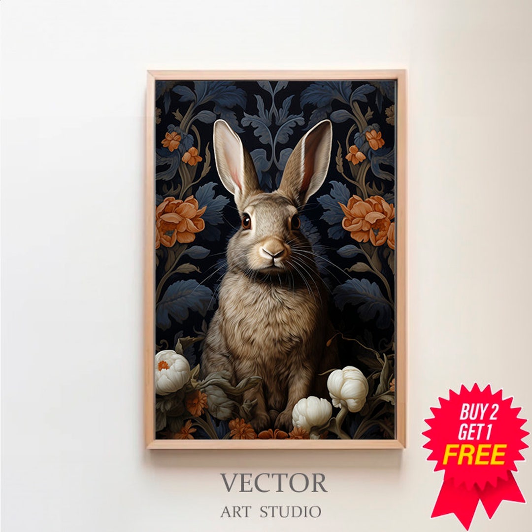 William Morris Inspired White Rabbit Art Print Animal Bunny Decor ...