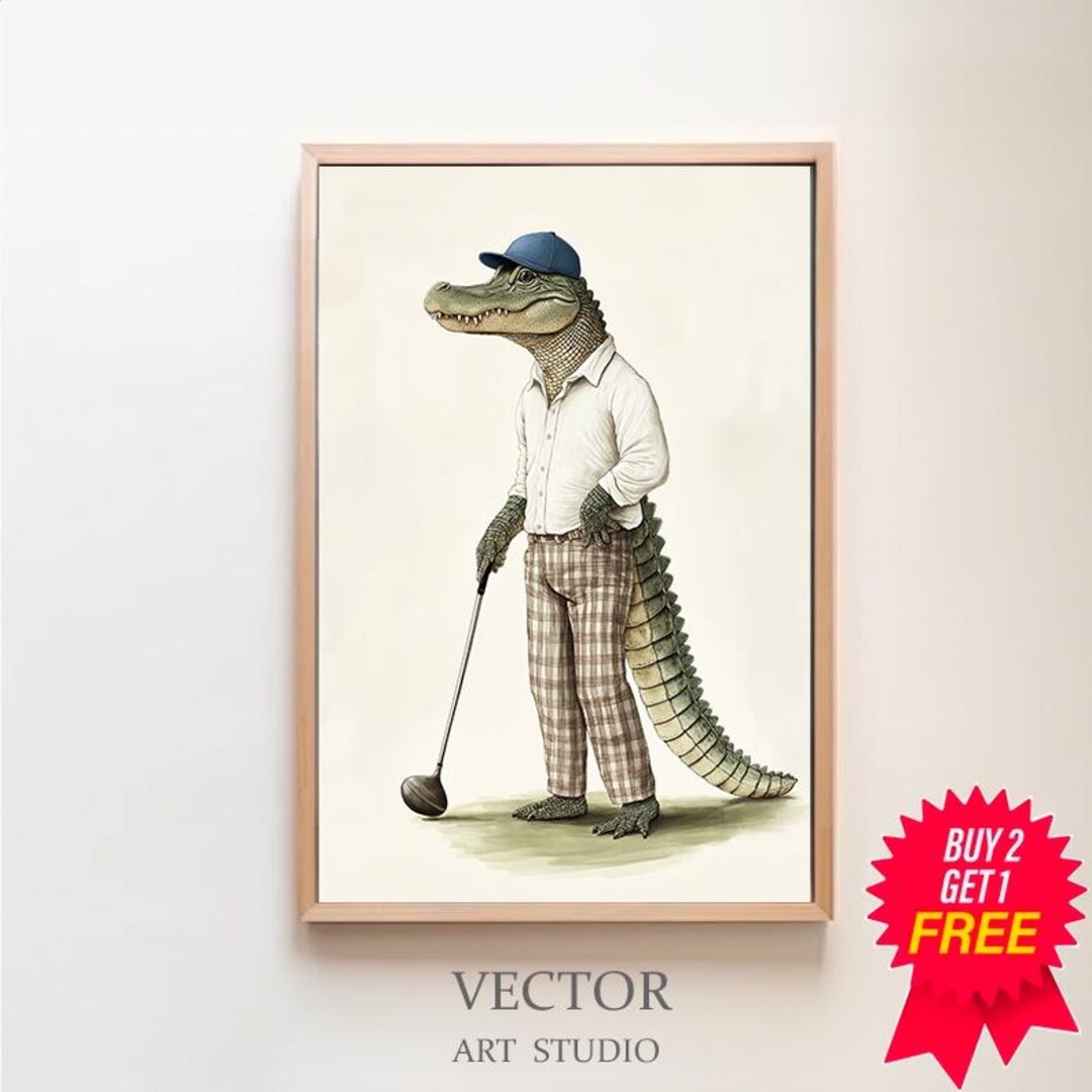 Alligator Playing Golf Art Print, Nursery Prints Neutral, Nursery Golf ...