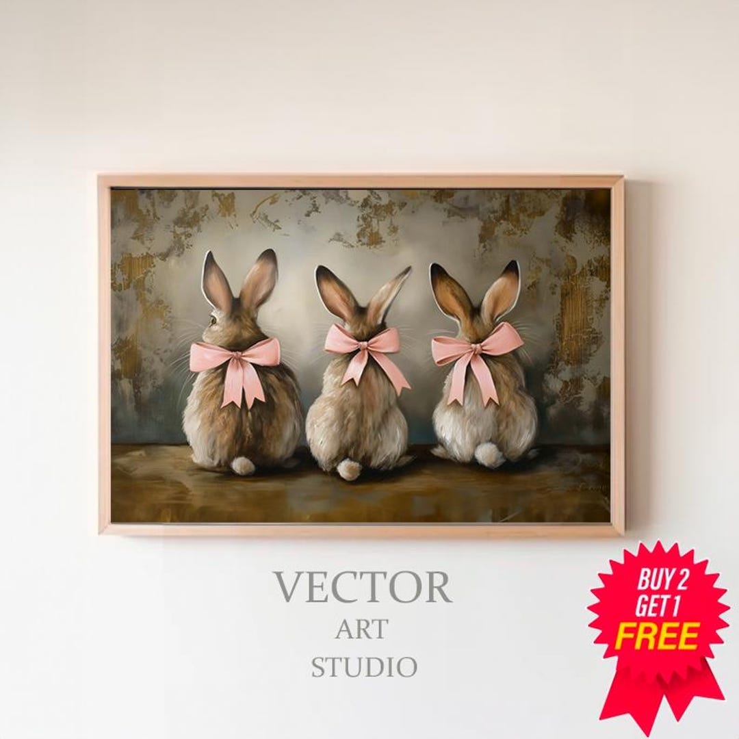 FRAME TV Art Bunnies With Pink Bows, Easter Rabbit Tv Art Neutral, Cute ...