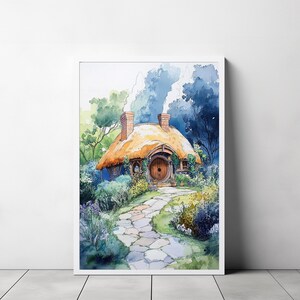 Bag End Painting, Watercolor Hobbiton Painting, Lord, Fantasy Art ...