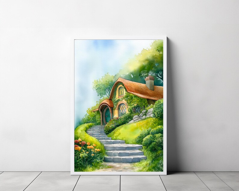 Bag End Painting, Watercolor Hobbiton Painting, Lord, Fantasy Art ...