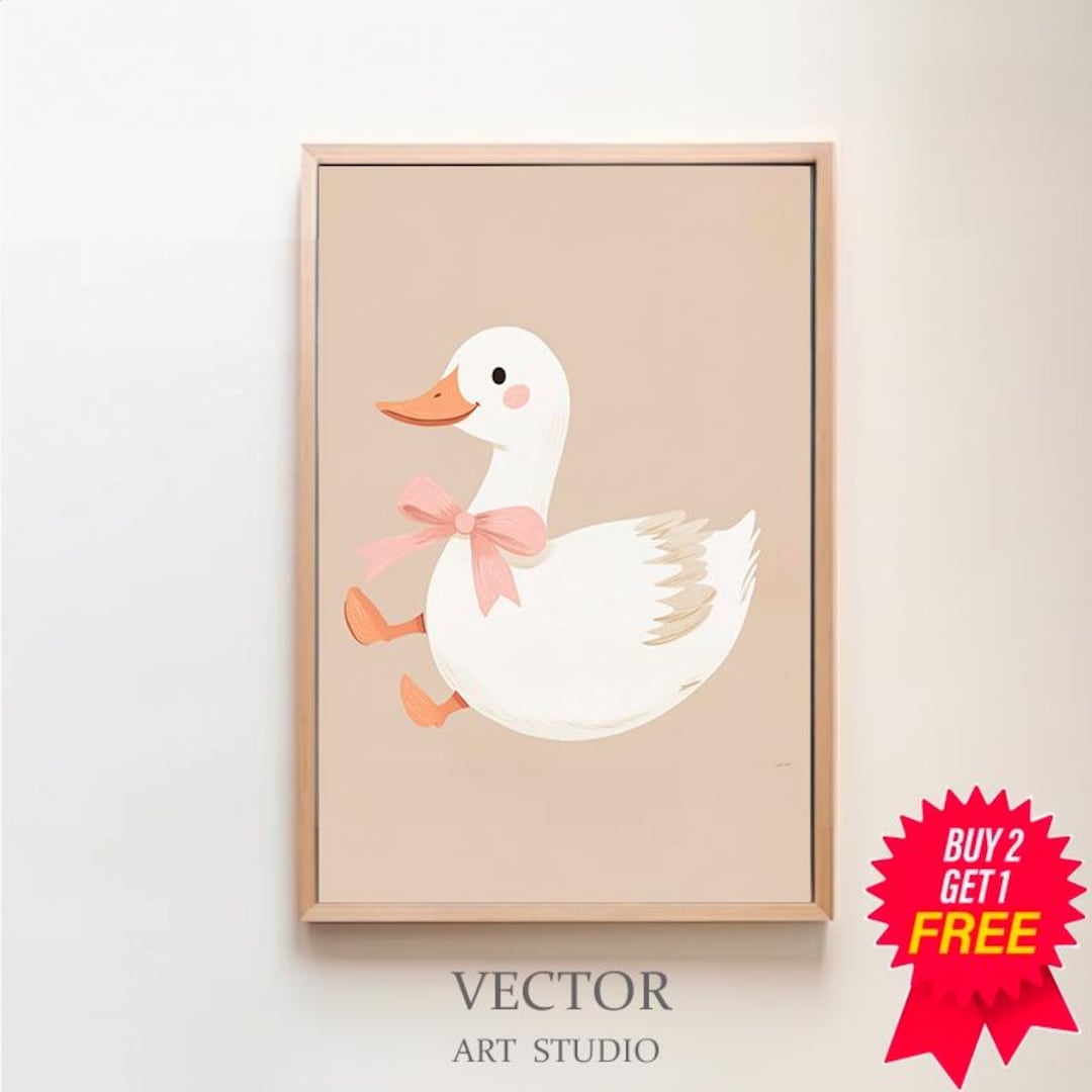 Silly Goose Wall Art Cute Goose Poster Beige Nursery Decor Farm Animal ...