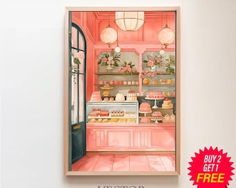 Cake Bakery Cafe Art Print, Pink Kitchen Decor, Trendy Cafe Poster ...