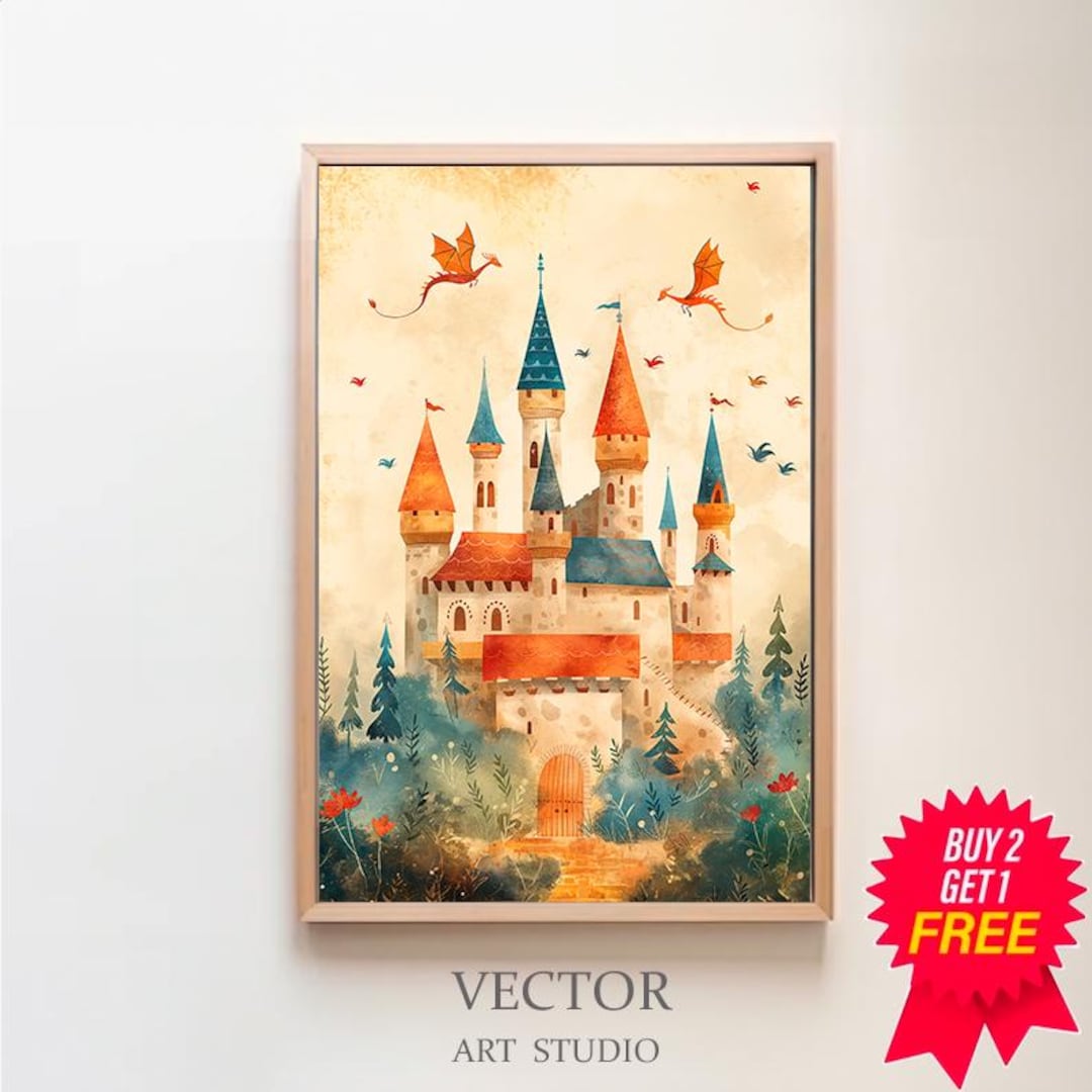 Fantasy Castle and Dragon Print ~ Kids Posters Decor Printable ...