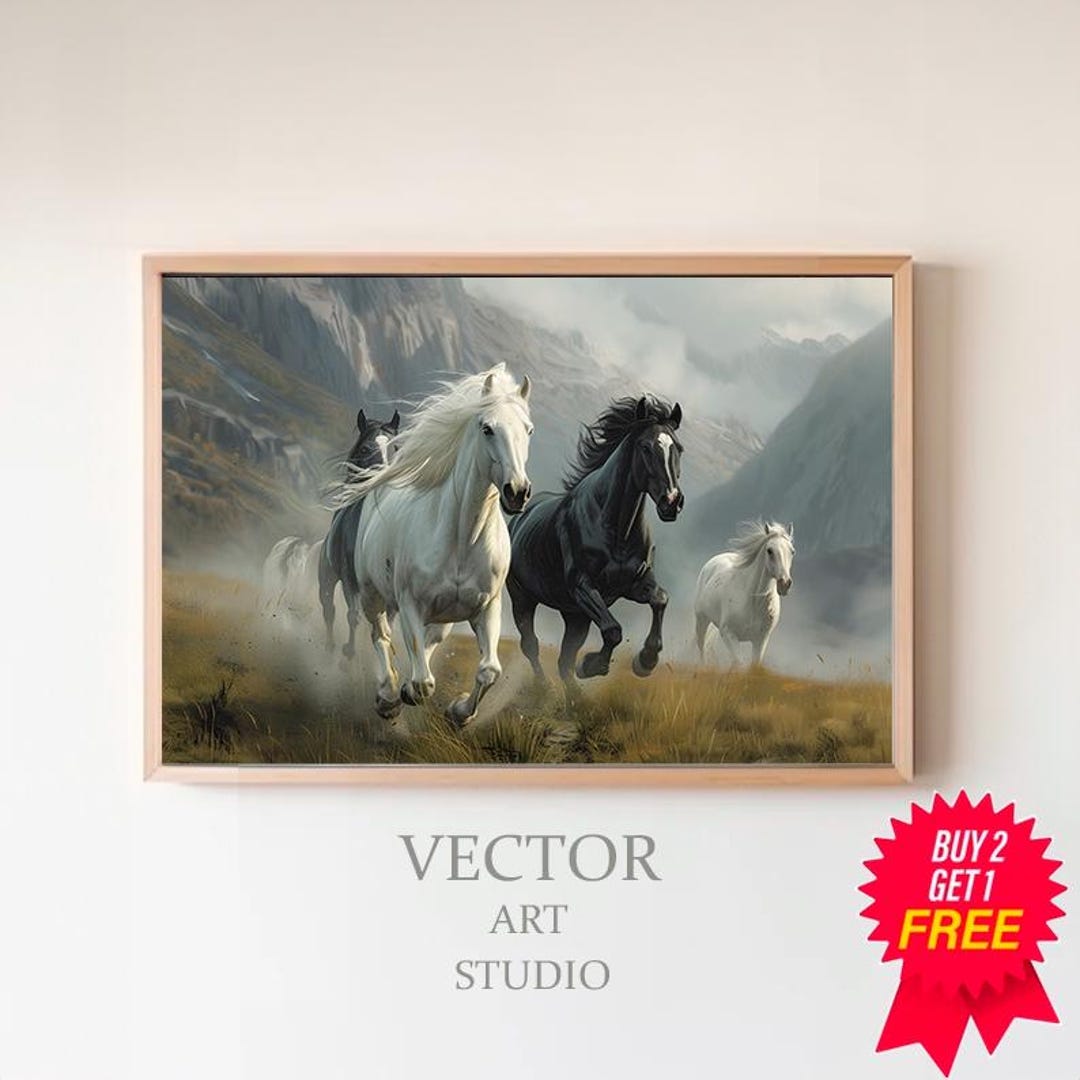 PRINTABLE Art Arabian Horses Galloping Print, Horizontal Digital Print ...